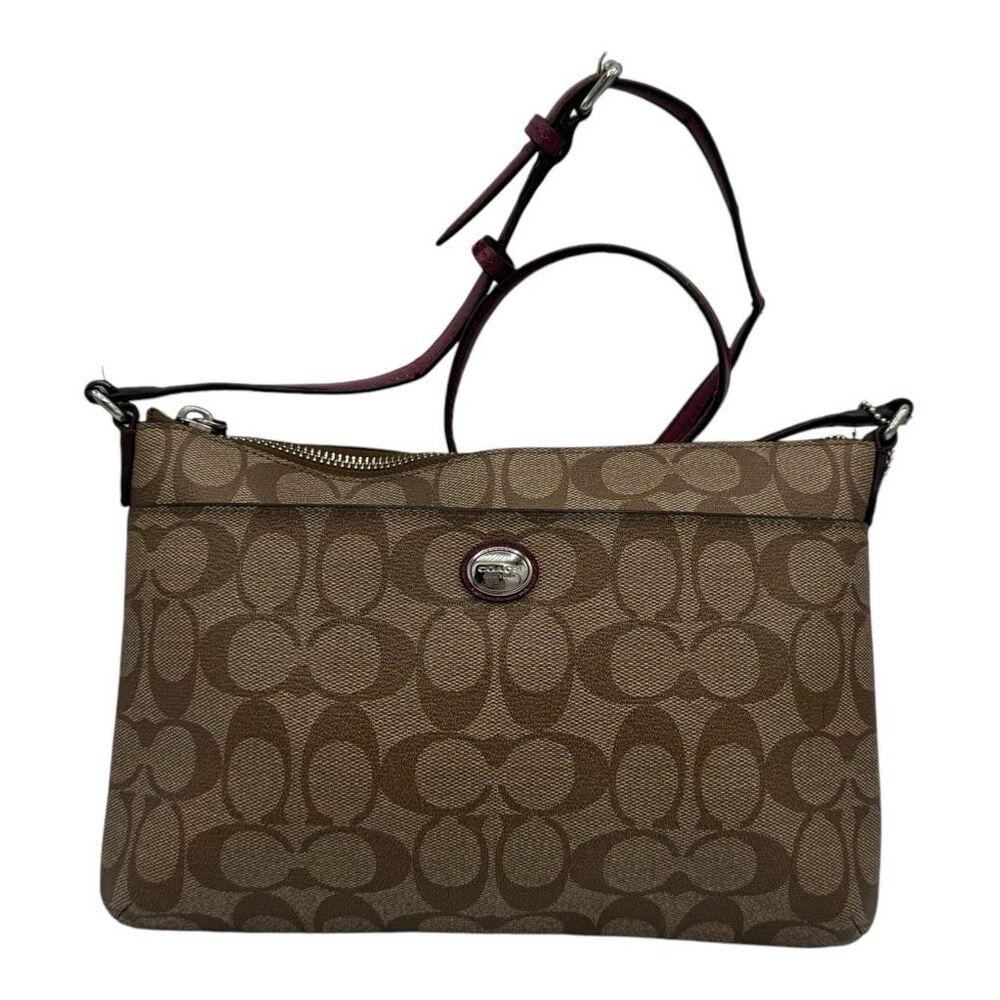 Coach Signature East West Pop Up Khaki Brown Burgundy… - Gem